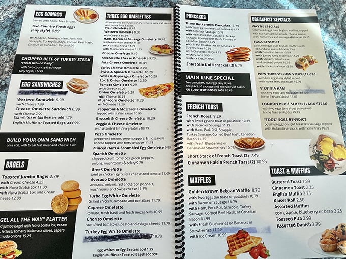A menu that reads like a greatest hits album of American comfort food. Deciding between the "Get All the Way" platter and French toast might be the day's hardest decision.