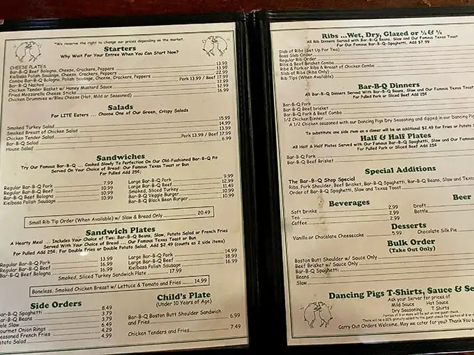 A menu that doesn't need fancy fonts or flowery descriptions – just straightforward promises of smoky perfection.