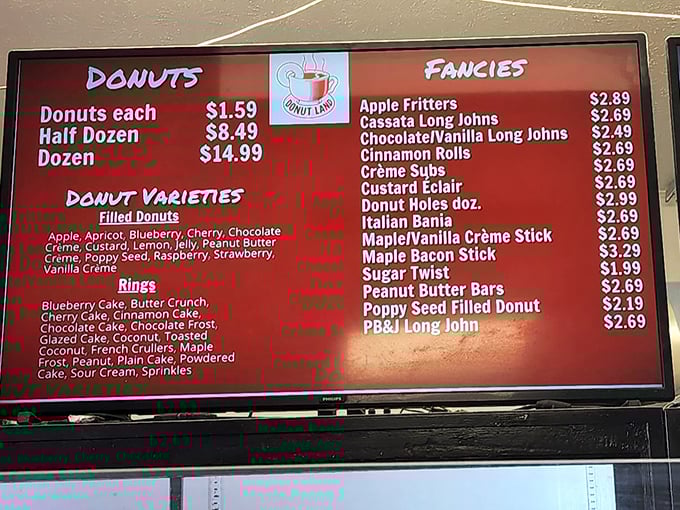 The menu board—a roadmap to happiness. Each line represents a different path to donut nirvana.