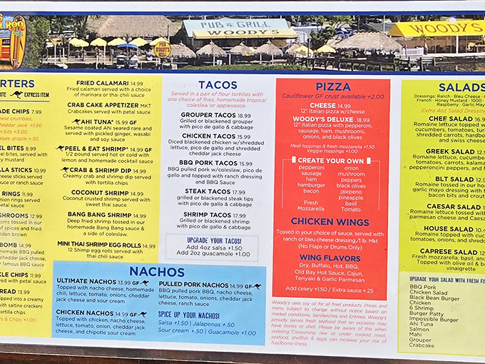The menu reads like a love letter to seafood lovers. Those grouper tacos aren't just listed—they're legendary.