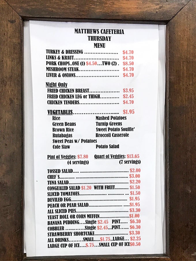 This menu board isn't just a list of food—it's a Southern culinary manifesto with daily specials that make regulars plan their entire week around them.