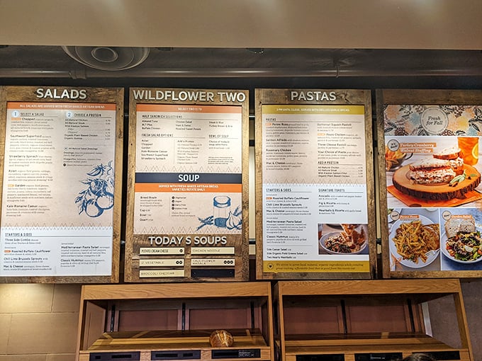 The menu board—where life-altering food decisions happen. Each category promises a different path to happiness, especially that soup section on a chilly Sedona morning.
