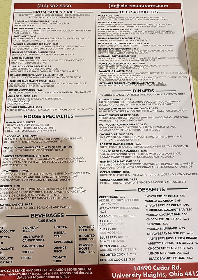 The menu reads like a love letter to Jewish deli traditions, with each item promising the kind of satisfaction that chain restaurants can only dream about.