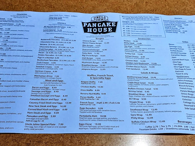 A menu that requires strategic planning – the breakfast equivalent of studying for finals, except the reward is pancakes instead of a diploma.