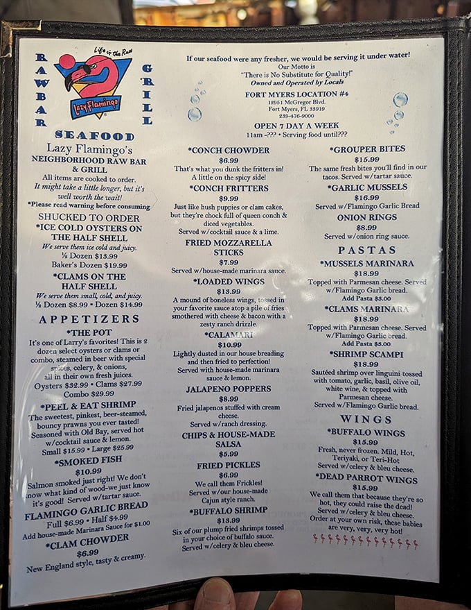 The menu reads like a love letter to seafood lovers. "If our seafood were any fresher, we would be serving it under water!"