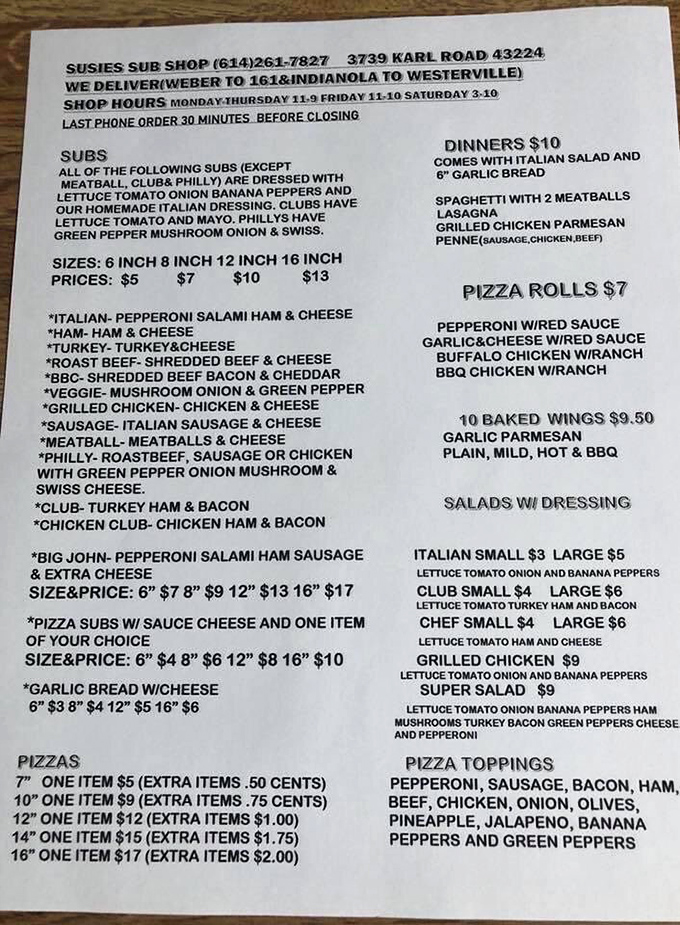 The menu board at Susie's reads like a love letter to comfort food. No fancy descriptions needed when the food speaks this eloquently for itself.