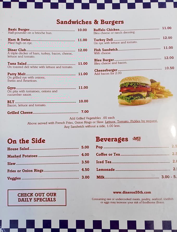 This menu isn't just a list of food—it's a roadmap to happiness, with every sandwich and burger promising a delicious detour.