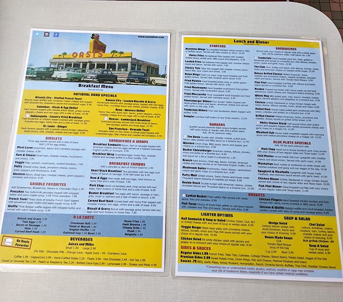 The menu reads like a love letter to American comfort food, with breakfast served all day because some decisions shouldn't be restricted by arbitrary time limits.