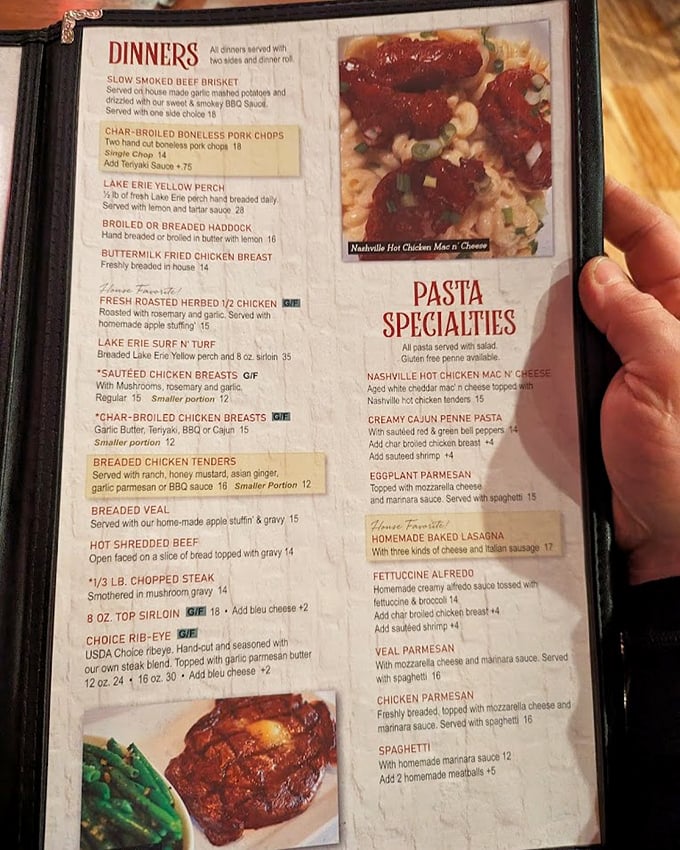 The menu reads like a love letter to Midwest comfort food—each item promising the kind of satisfaction that makes you plan your next visit.