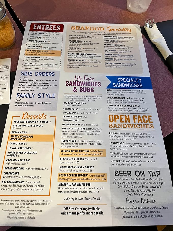 This menu isn't just a list of dishes – it's a roadmap to seafood nirvana. The hardest part? Deciding what delicious path to take.