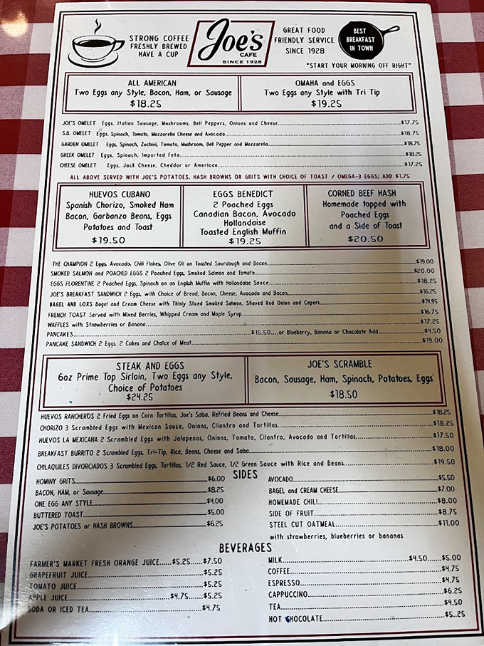 This menu isn't trying to reinvent the wheel – it's perfecting it. Breakfast classics executed with the confidence of a place that knows what works.