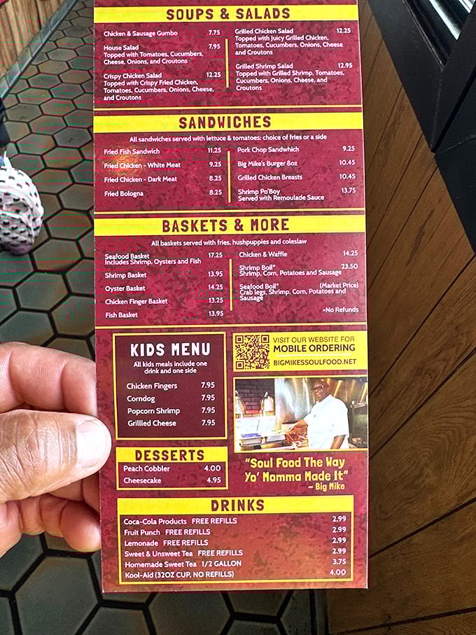 The menu tells the whole delicious story – a Southern symphony of options that makes choosing just one dish the hardest part of your visit.
