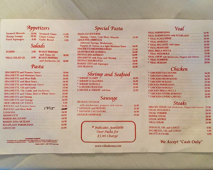 A menu that hasn't changed much over the decades—because perfection doesn't need updating. Cash only, folks—some traditions are sacred.