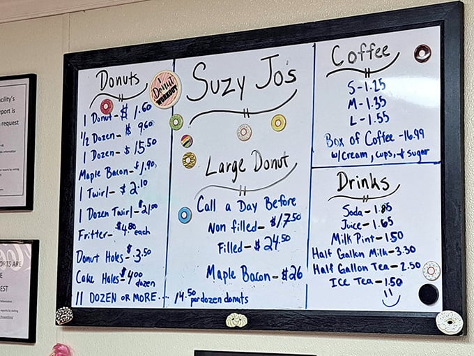 The menu board – a handwritten masterpiece of possibilities. Like a treasure map where X marks the spot for your next favorite breakfast indulgence.