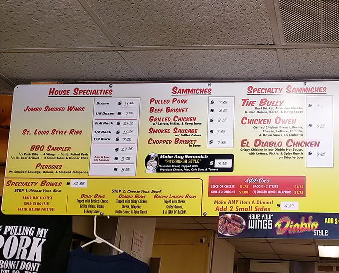 This menu board isn't just a list of options—it's a roadmap to happiness. The Bully sandwich sits proudly among the specialty offerings, practically daring you to order it.