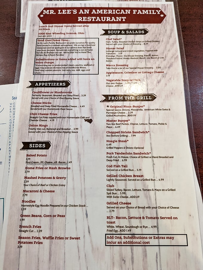 This menu isn't just a list of food—it's a roadmap to happiness. The starred pork tenderloin sandwich isn't just recommended, it's practically mandatory.
