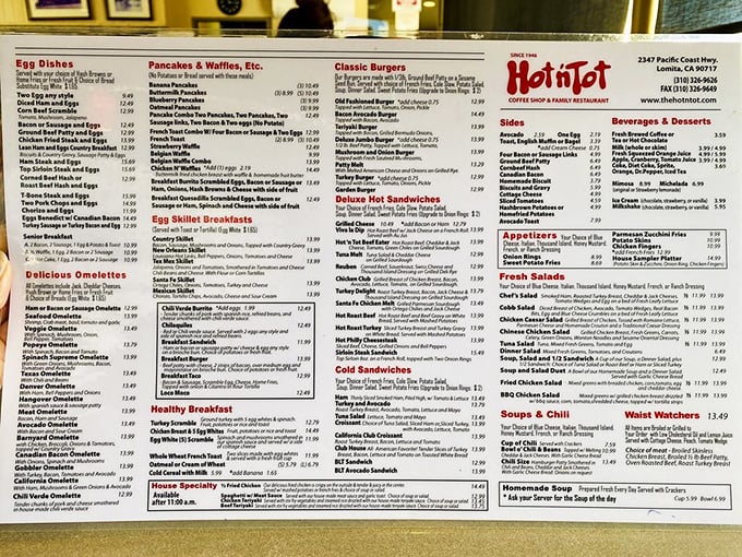 The menu at Hot N Tot reads like a love letter to American comfort food. Decisions, decisions—though the steak and eggs are calling your name.