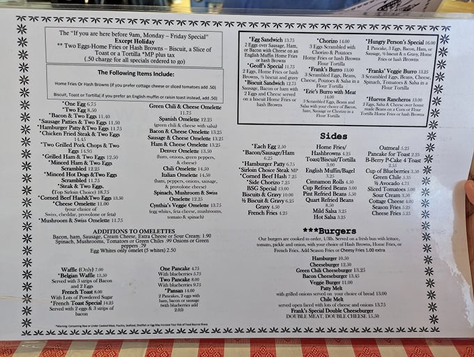 This menu is like a roadmap to breakfast paradise. Notice how the Denver Omelet sits proudly among its egg-cellent companions.