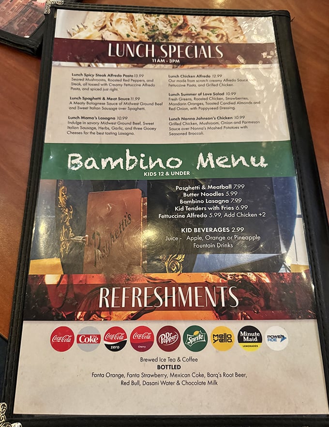 The menu at Pasghetti's doesn't just list food—it offers a roadmap to comfort. From Spicy Steak Alfredo to Nonna Johnson's Chicken, each dish promises a delicious detour from everyday eating.