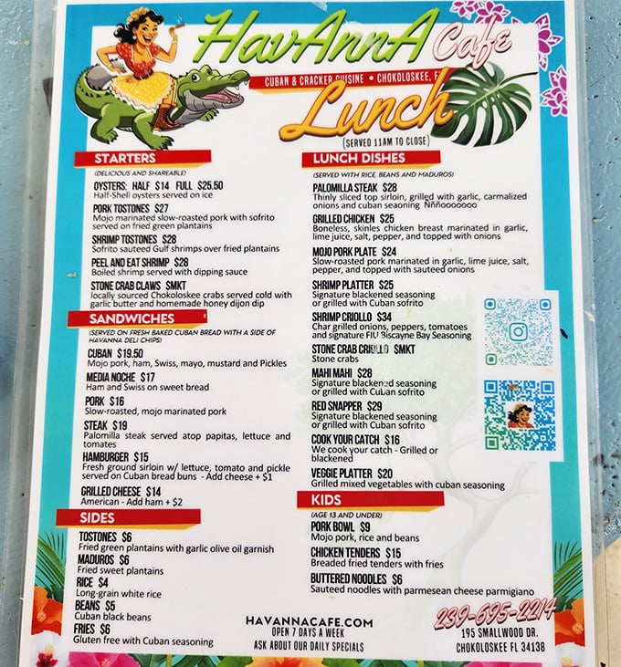 This isn't the City Seafood menu—it's from Havanna Cafe. A reminder that Florida's culinary landscape is deliciously diverse!