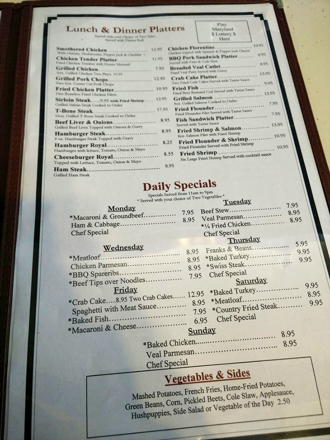 A menu that doesn't need spell-check or fancy fonts to impress—just honest food at honest prices that keeps locals coming back decade after decade. 