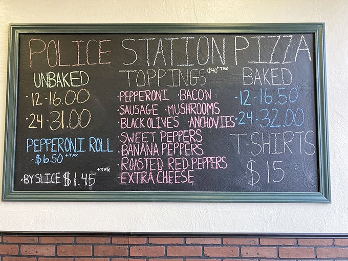 The chalkboard menu tells you everything you need to know: unbaked, baked, pepperoni rolls. Simplicity at its most delicious.
