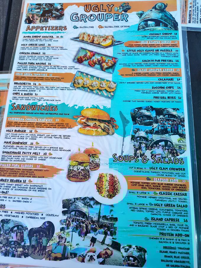 First glance at Ugly Grouper’s menu and you can practically hear Jimmy Buffett—sea breezes, bright plates, and big smiles.