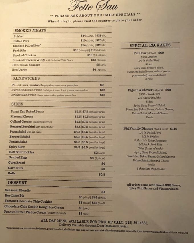 The sacred text of smoked meats – this menu isn't just a list of options, it's a roadmap to happiness sold by the pound.