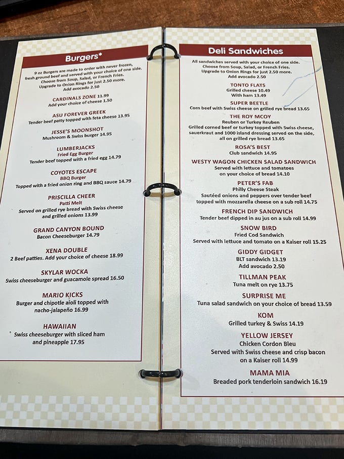 The menu reads like a love letter to American classics, with burger names that celebrate Arizona landmarks and local pride.