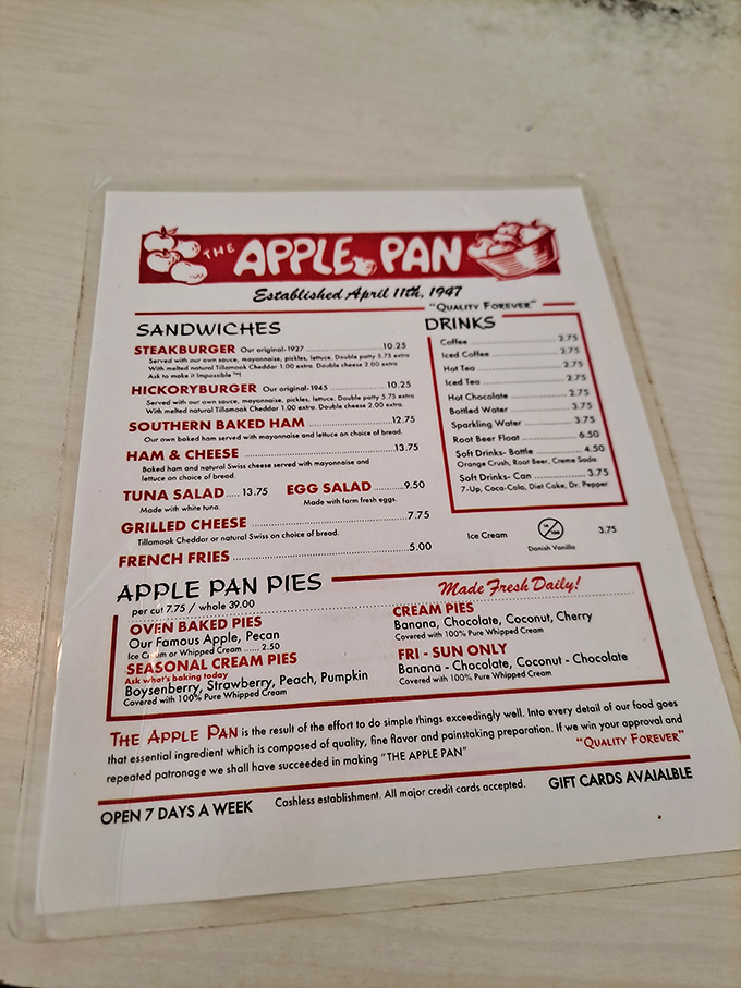 This menu isn't just a list of food—it's a historical document. Notice how "Quality Forever" isn't just a slogan, it's a mission statement.