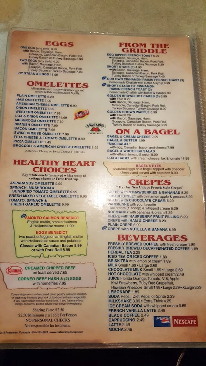 The menu – a sacred text of breakfast possibilities that requires the concentration of studying for final exams.