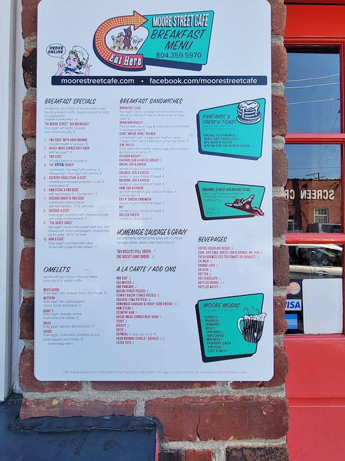 This menu isn't just a list of options—it's a roadmap to breakfast nirvana, with each item promising a delicious adventure.