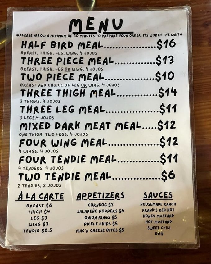 The menu is refreshingly straightforward—like a love letter to simplicity in an age of QR codes and daily specials.