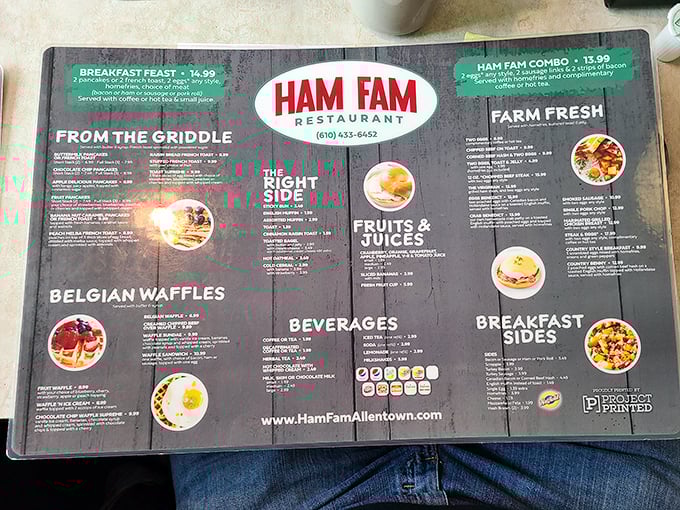 The menu reads like a love letter to American comfort food classics, with "Ham Fam" proudly displayed as if announcing a delicious family reunion.