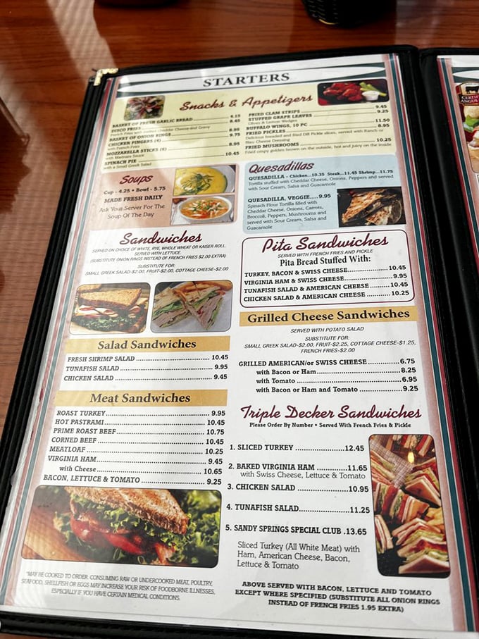 The menu at Sandy Springs Diner reads like a love letter to comfort food classics, with enough options to satisfy even your pickiest relative.