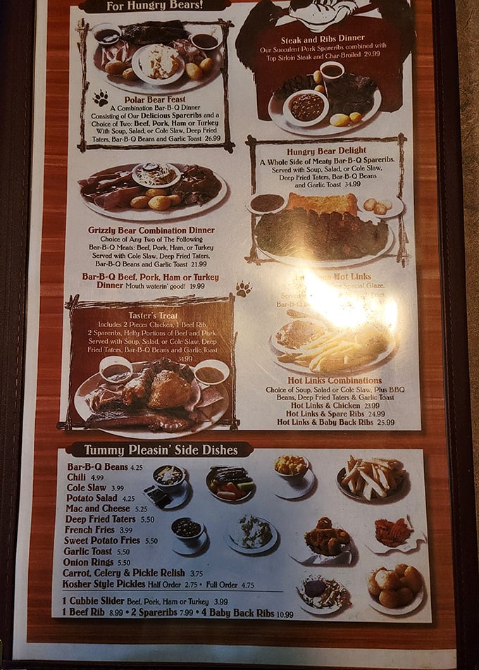 The menu reads like a love letter to carnivores. "Hungry Bear Delight" isn't just a meal name—it's an accurate prediction of your immediate future.