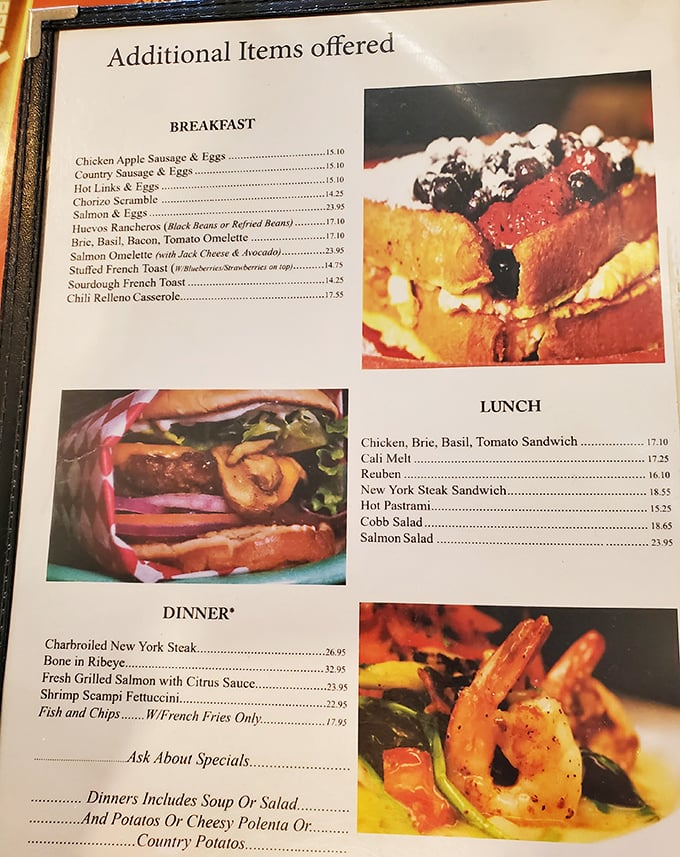 This menu reads like a love letter to breakfast classics, with enough creative twists to keep culinary adventurers coming back.