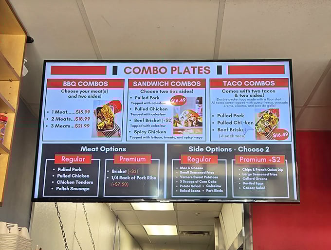 The menu board – a roadmap to happiness where every path leads to something worth unbuttoning your pants for later.