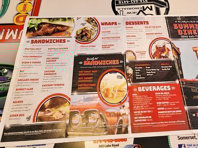 The menu reads like a love letter to American comfort food, promising satisfaction whether you're craving breakfast at noon or dinner at dawn.