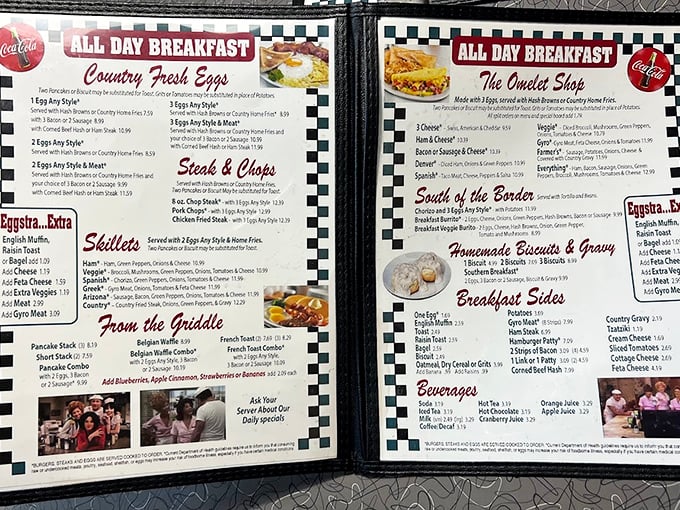 The menu at Mel's reads like a love letter to American breakfast classics—each section promising its own form of morning bliss.