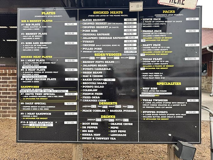 This menu board isn't just a list—it's a roadmap to happiness. Choose your own barbecue adventure.