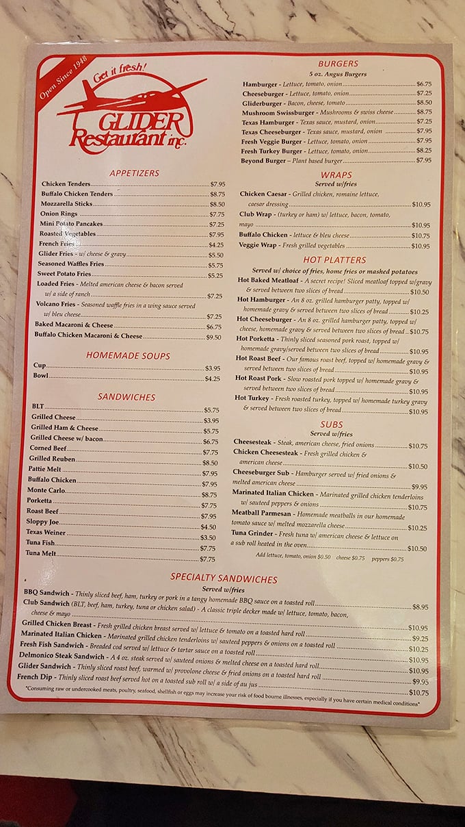 A menu that reads like comfort food poetry—where decisions are deliciously difficult and calories don't count until tomorrow.