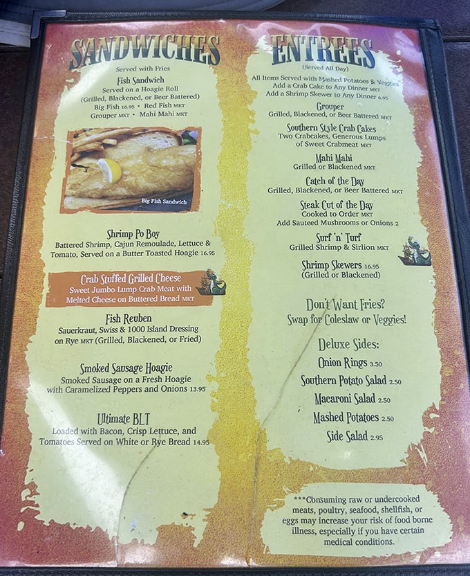 This menu reads like a love letter to Florida seafood. No molecular gastronomy here—just honest cooking that respects the ingredients.