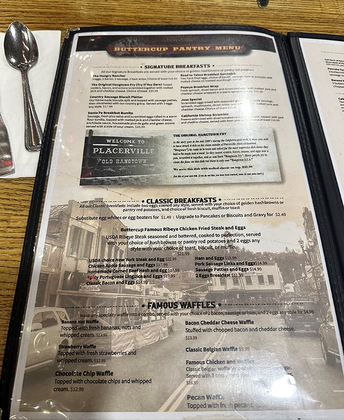 The menu reads like a love letter to breakfast classics. Each description might as well say, "Your diet starts tomorrow," and we're completely fine with that.