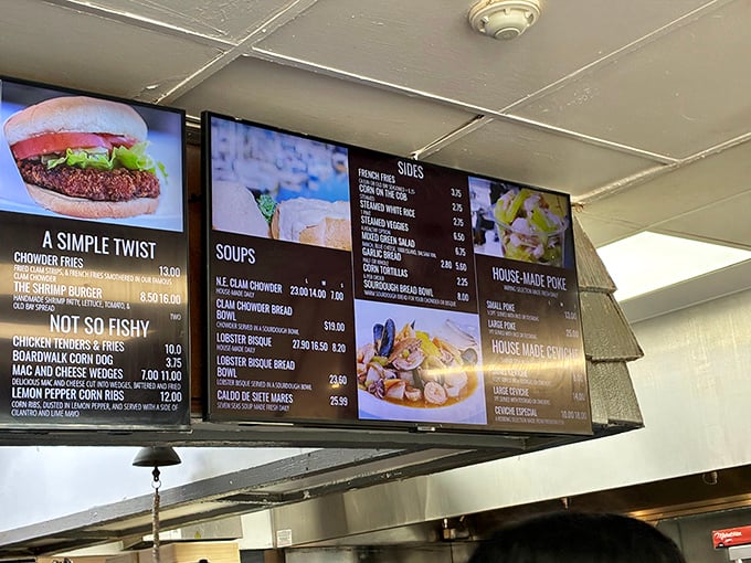 A menu board that cuts to the chase. No flowery adjectives needed when your star ingredients arrived swimming just hours ago.