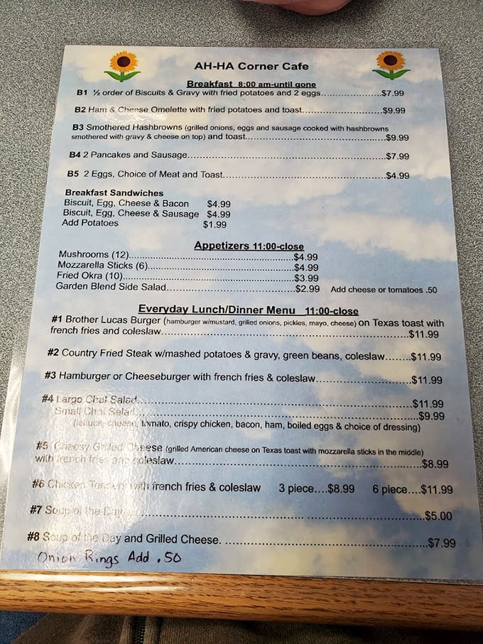 This menu isn't trying to reinvent the wheel—it's perfecting it. Breakfast all day? Now that's civilization at its finest.