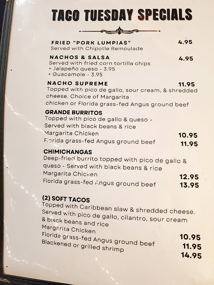 Taco Tuesday isn't just a hashtag here—it's a religious experience. The menu reads like a love letter to both seafood and Mexican cuisine.