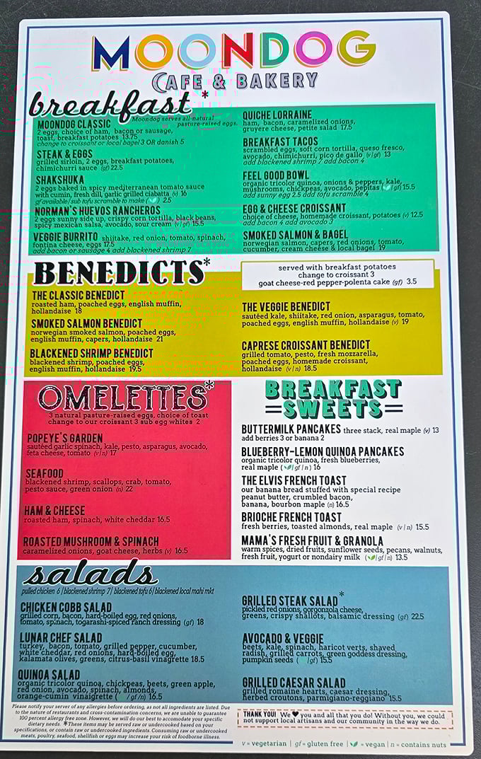 The rainbow-hued menu reads like a love letter to breakfast, with each option more tempting than the last.