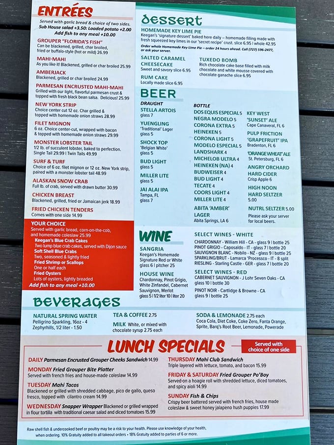 A menu that doesn't need fancy fonts or pretentious descriptions—just honest seafood that makes you want to order one of everything. 