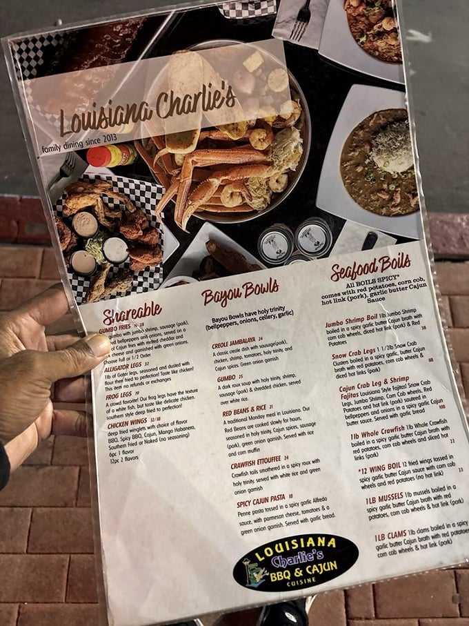 The menu reads like a love letter to Louisiana cuisine—seafood boils, gumbo, jambalaya, and po' boys that'll have you speaking with a Southern drawl by dessert.